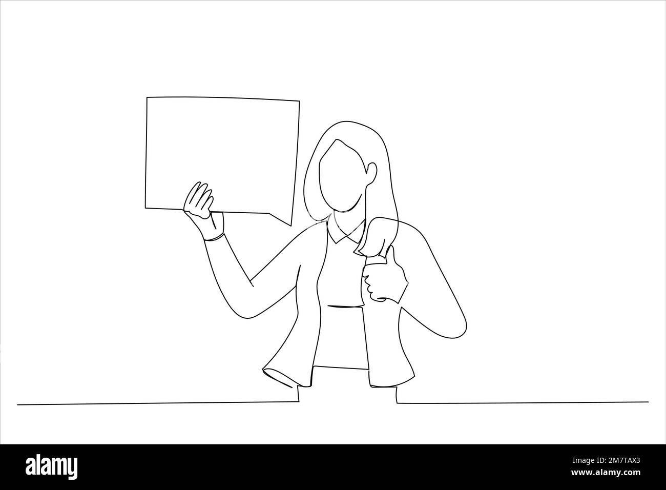 Cartoon of young business woman holding speech bubble over doing ok ...