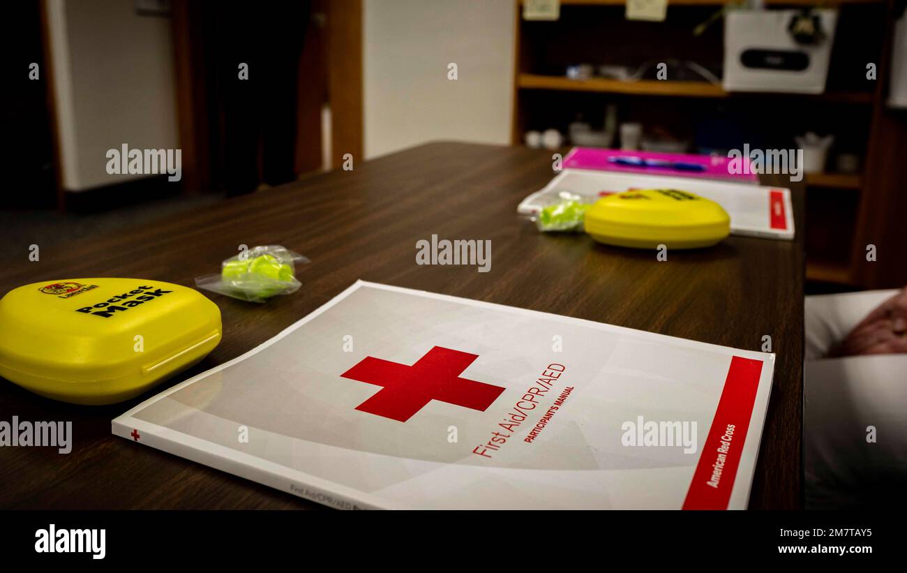 An American Red Cross first aid/cardio-pulmonary resuscitation (CPR ...