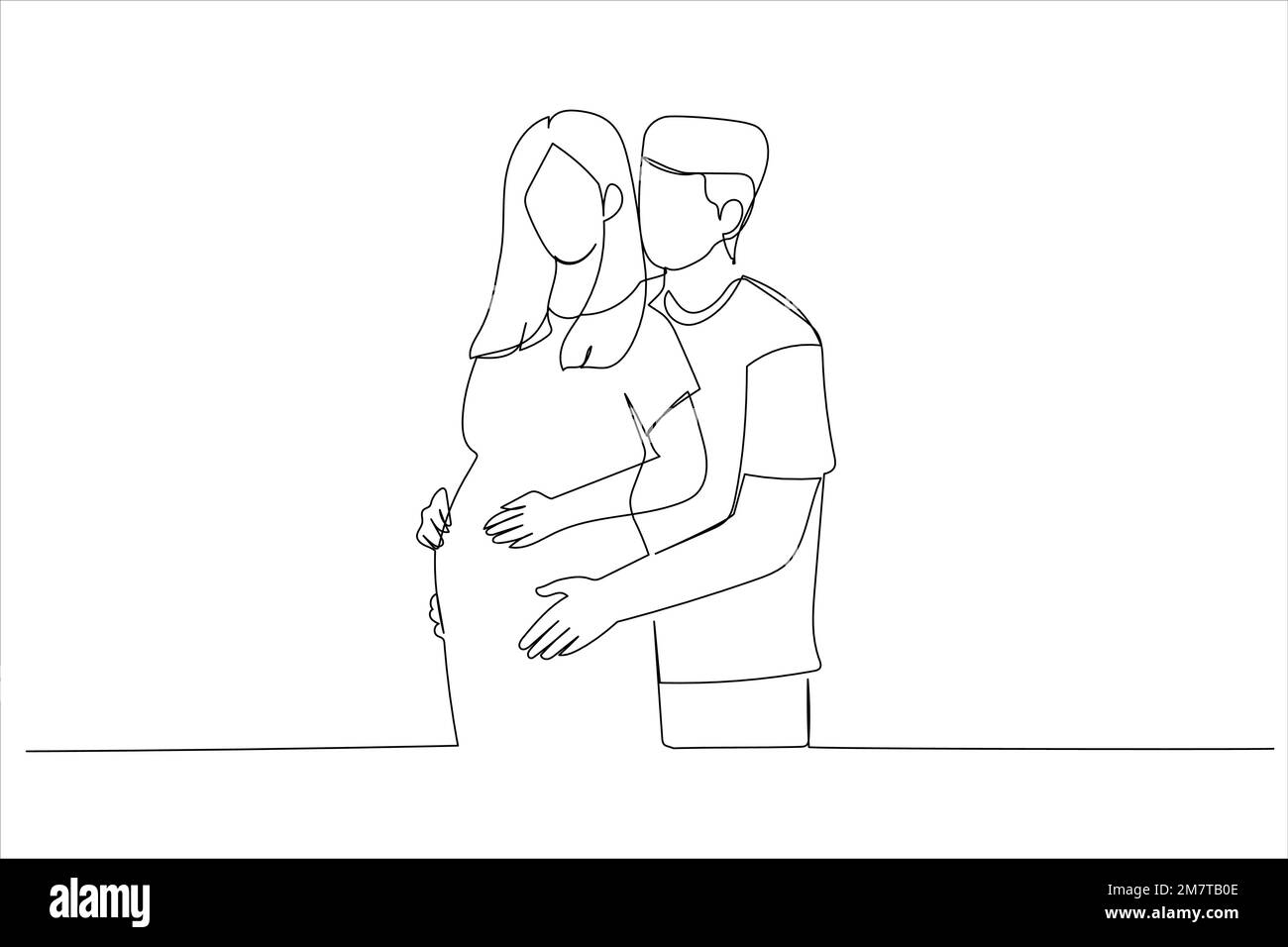 Cartoon of happy family expecting baby. Single continuous line art ...