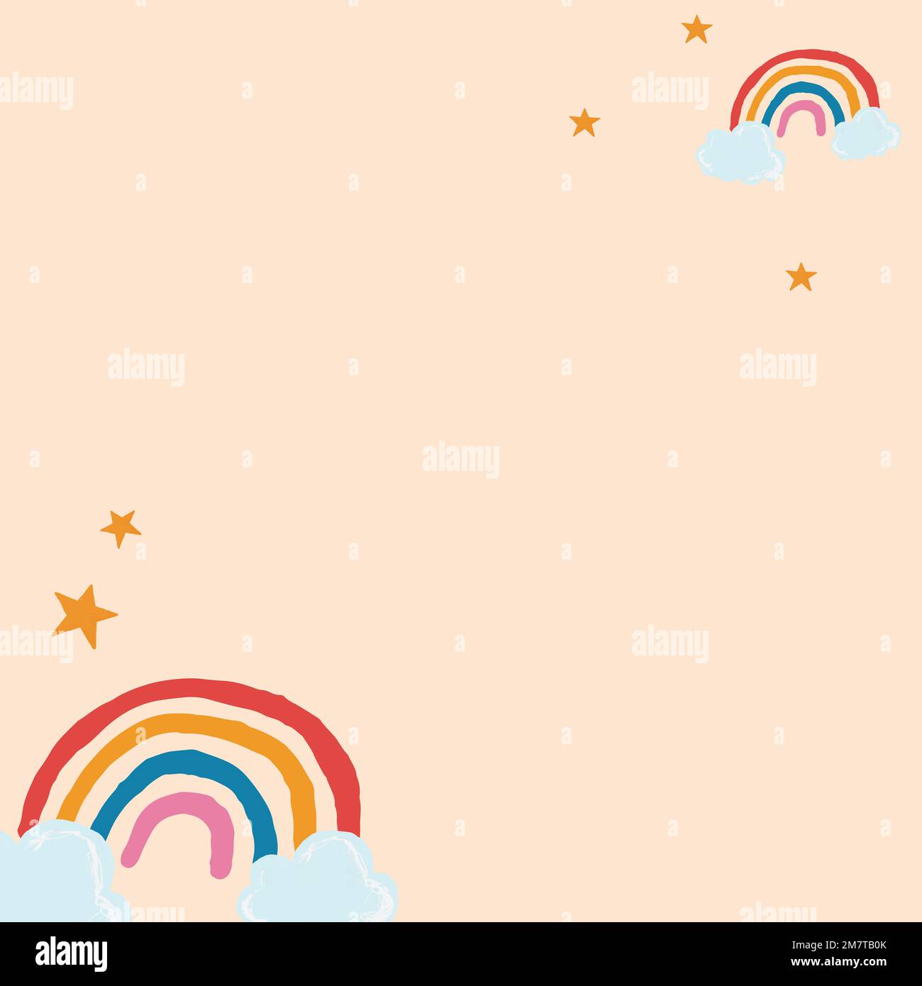 Cute rainbow frame vector in beige background cute hand drawn style ...