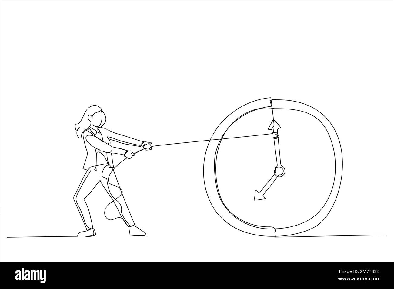 Drawing of Businesswoman trying to slow down and stop time. Stopping ...