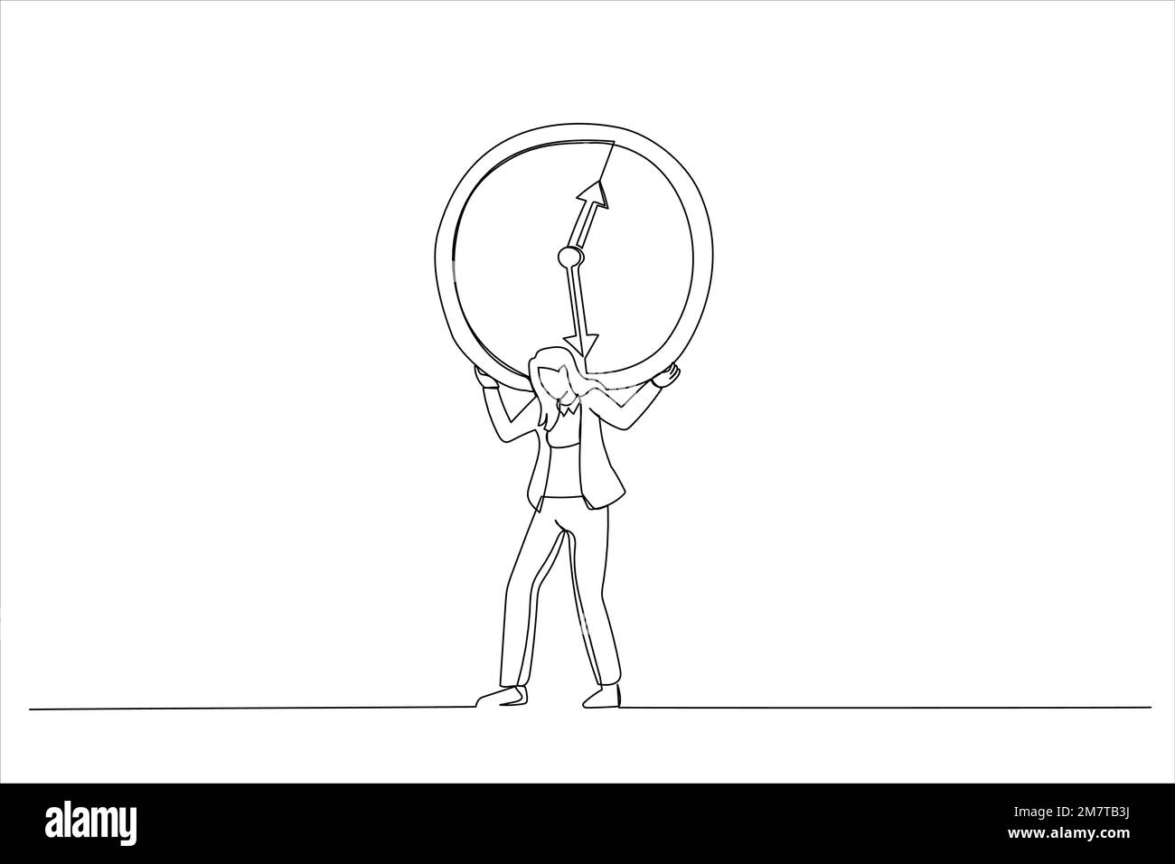 Illustration of businesswoman salary woman carry heavy big clock burden ...