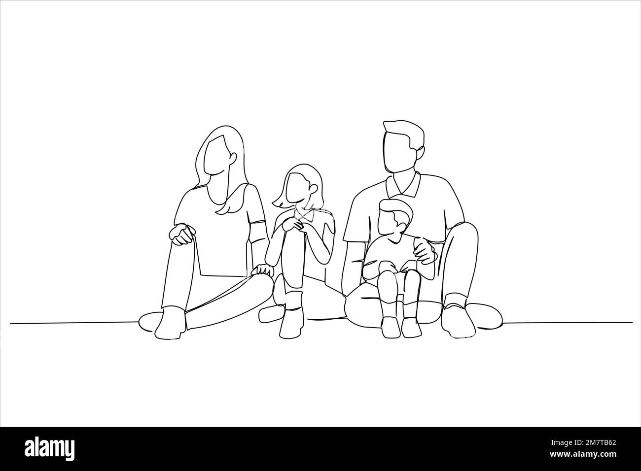 Line Drawing Happy Family Living Room Line Drawing Mother Daughter