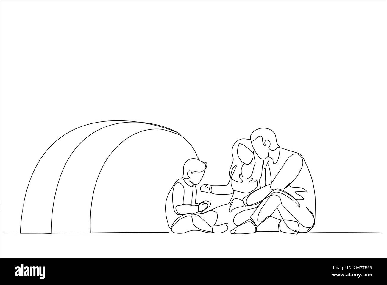 Cartoon of happy family playing game during camping trip in nature ...