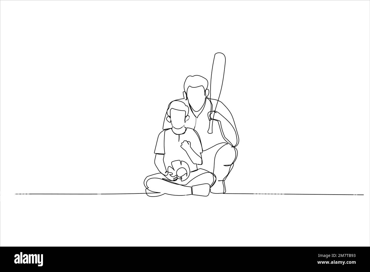 Illustration of happy father and his son playing baseball. One ...