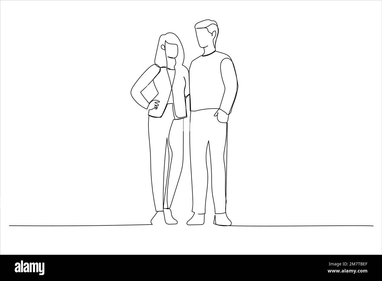 Cartoon of cute couple hugging. Continuous line art Stock Vector Image ...