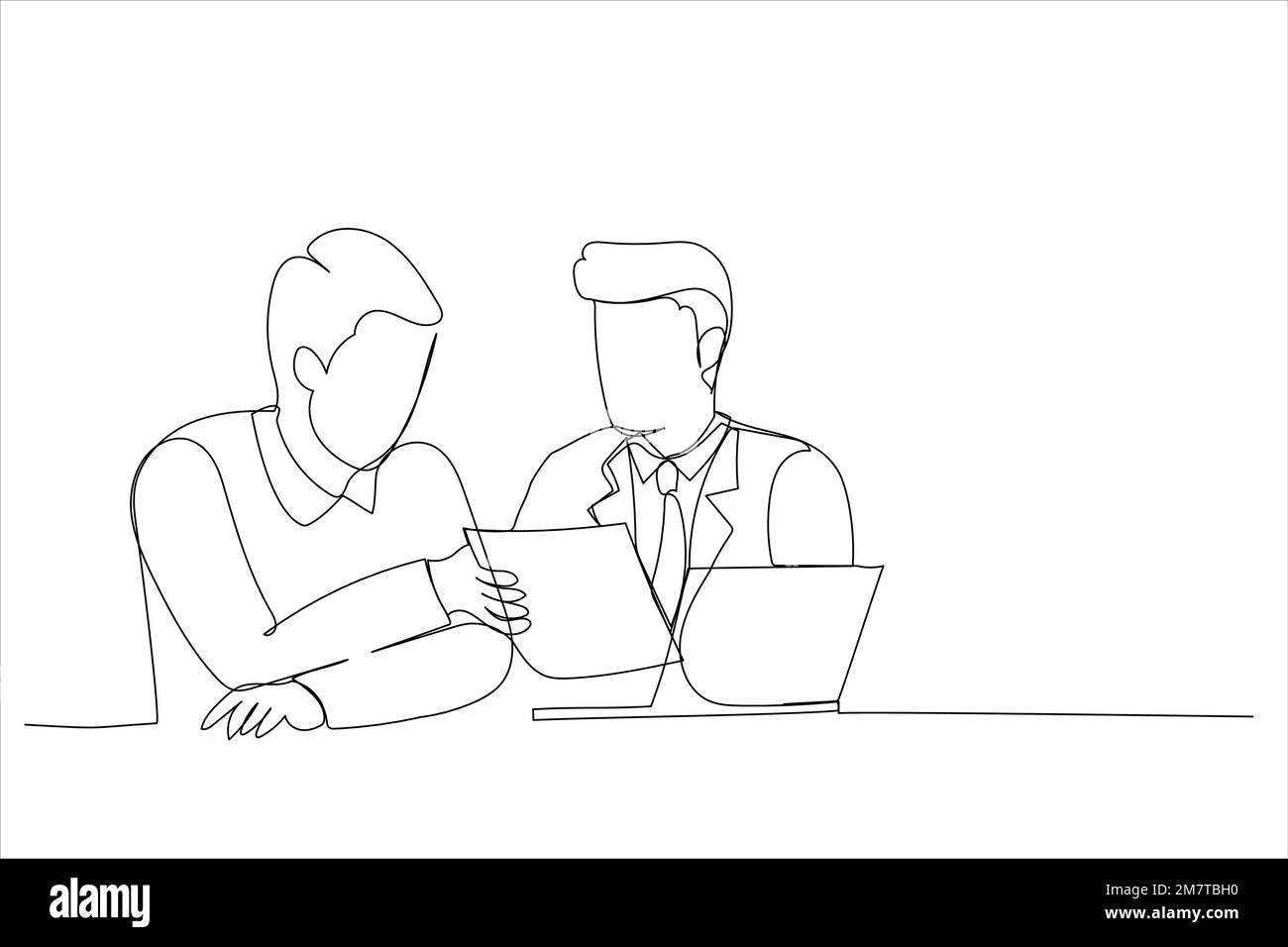 Cartoon of serious supervisor analyse financial report of responsible ...