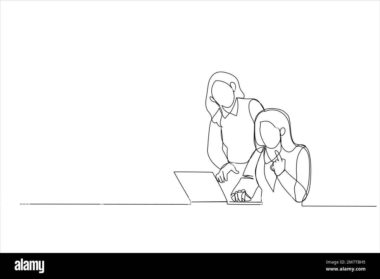 Cartoon of two happy businesswomen coworking in a desktop at office ...