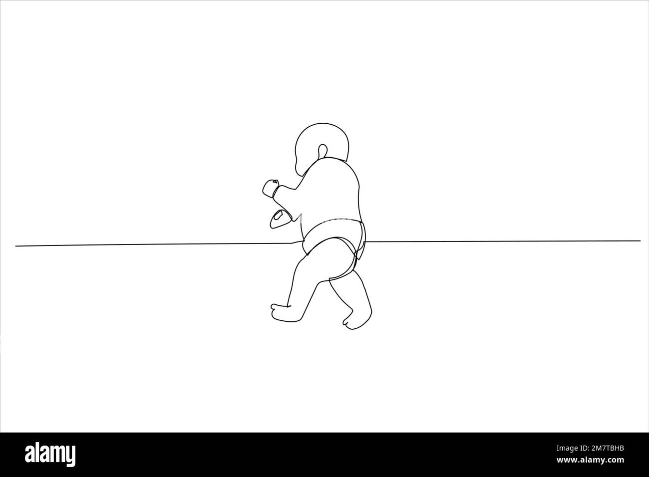 Illustration of Baby Boy Sleeping On Side Lying In Bed Indoors. One ...