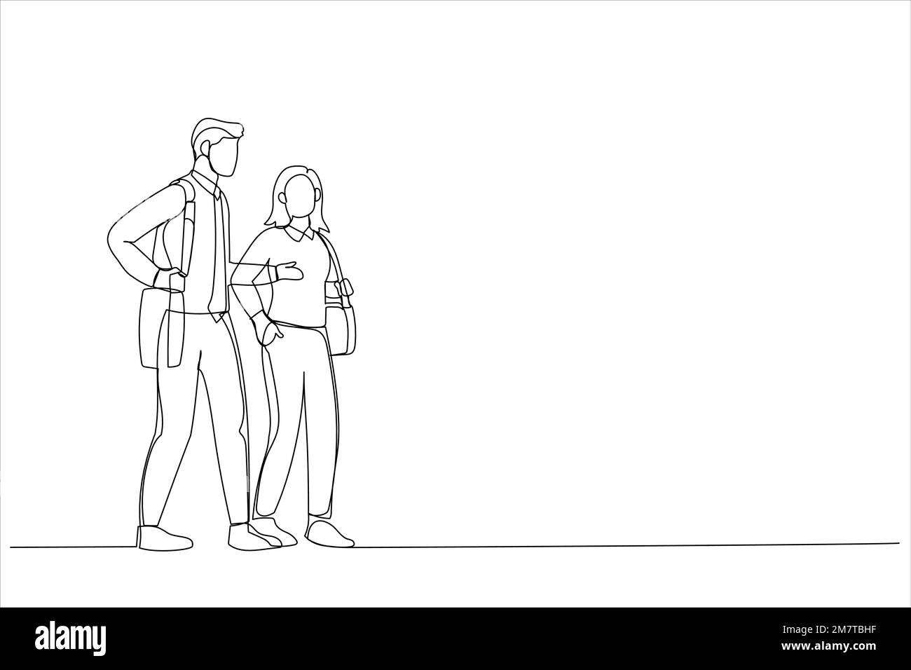Drawing of positive young business people walking and discussing ...