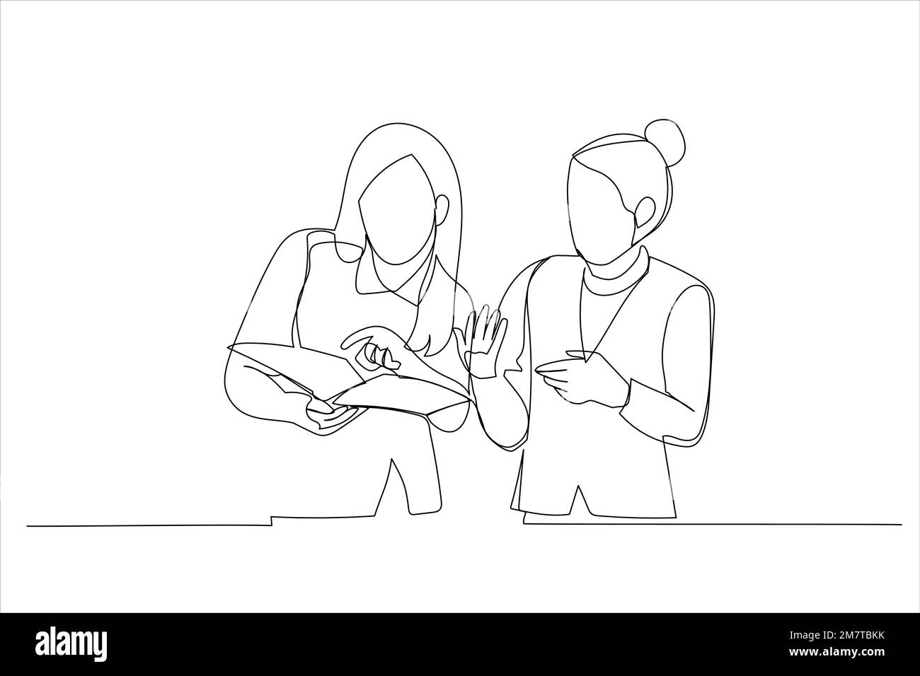 Illustration of two successful businesswomen discussing and looking to ...