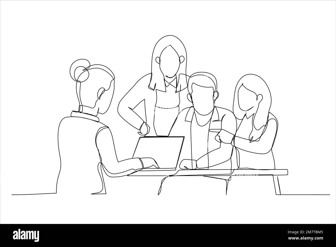 Drawing of business colleagues in team casual discussion, startup ...