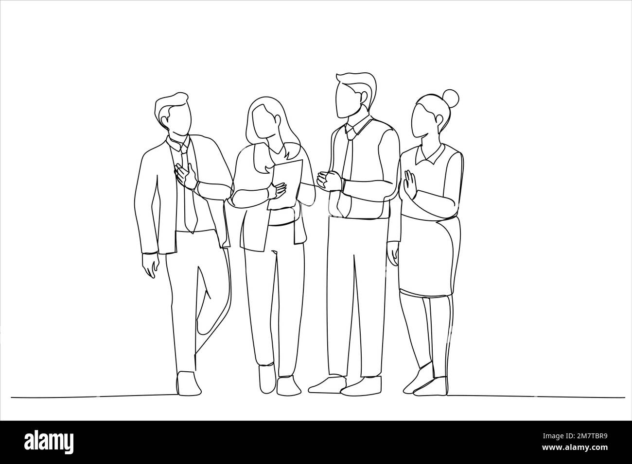 Illustration of business people walk in the office hall. One line art ...