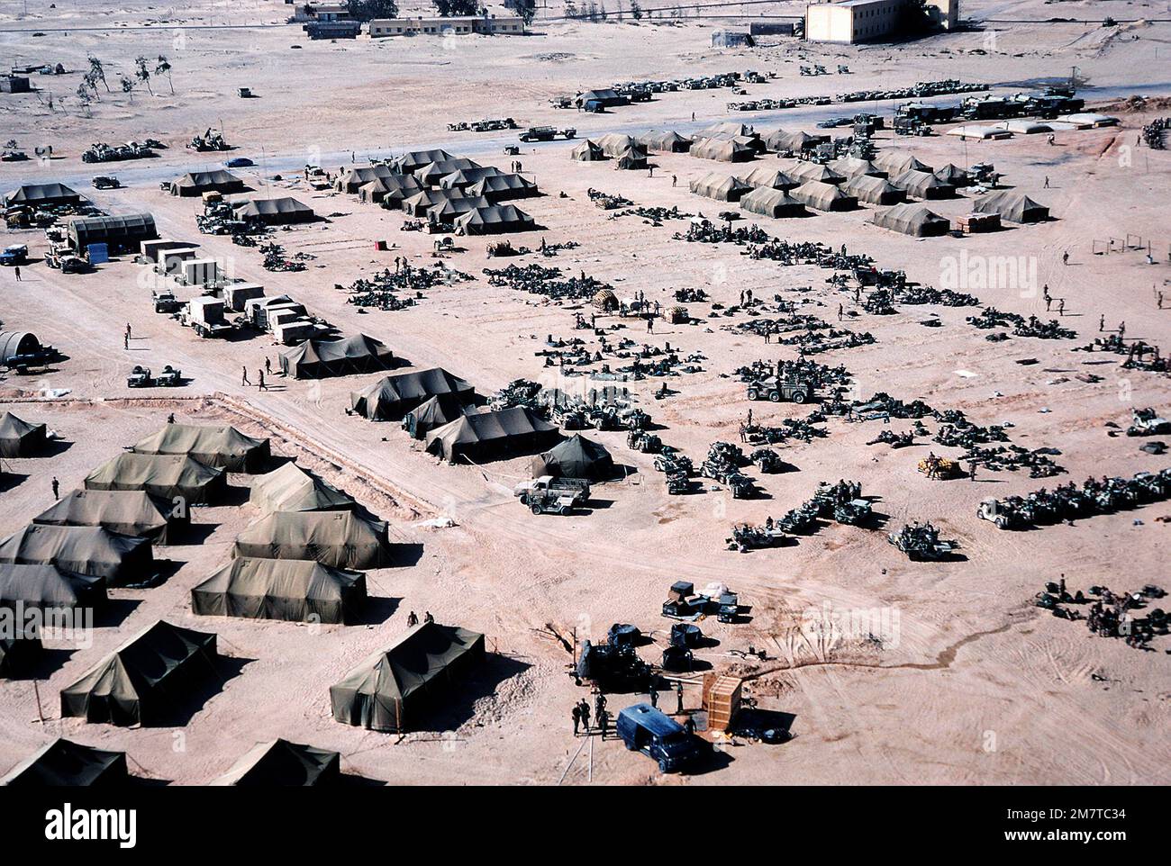 AN aerial view of the tent city erected to house military personnel ...