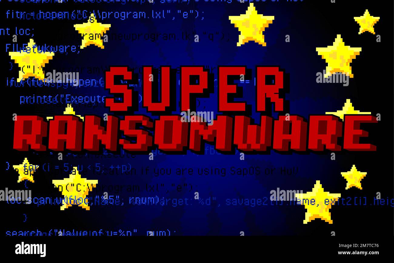 Super Ransomware. Pixelated word with geometric graphic background ...