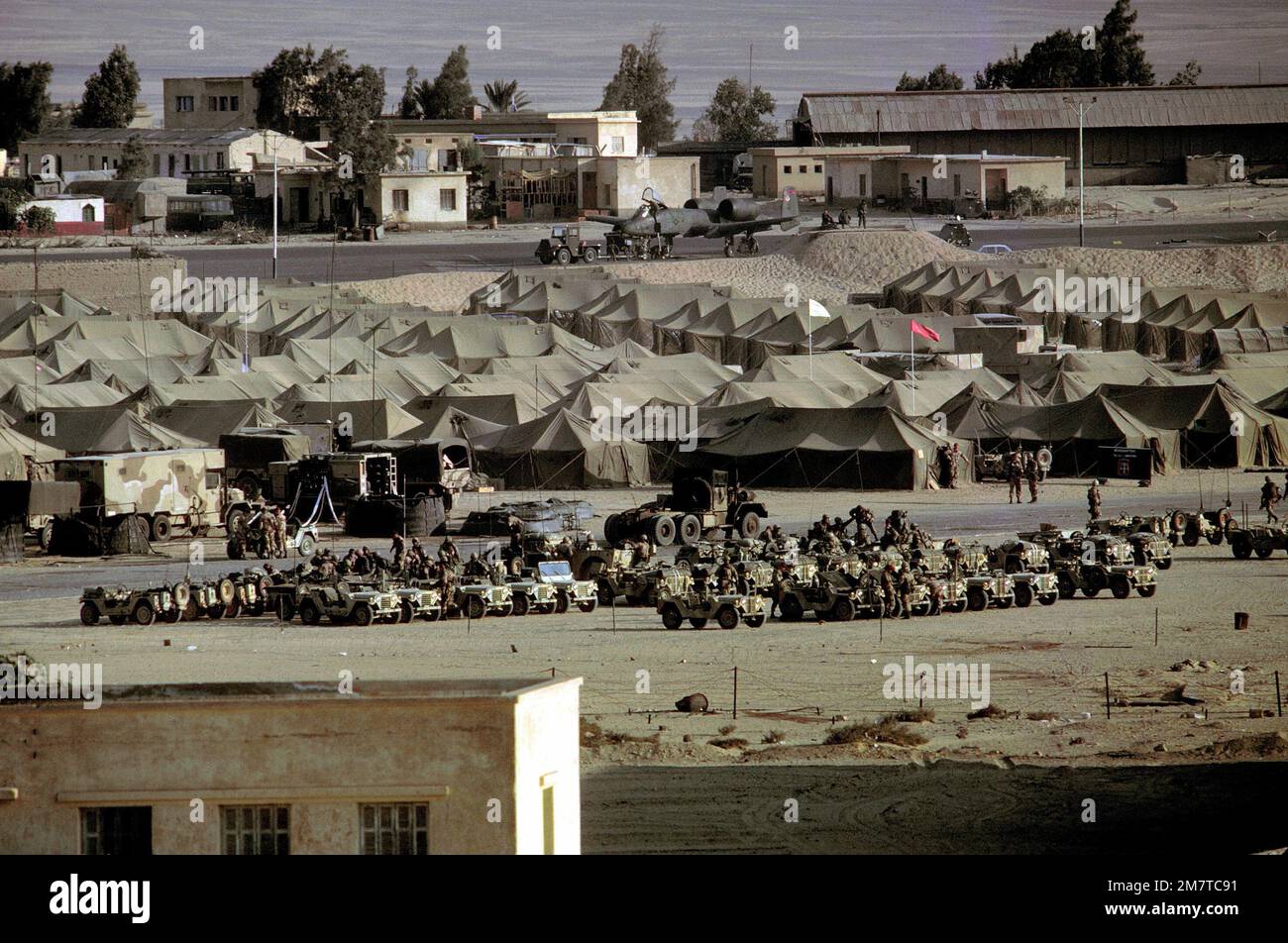 An aerial view of the camp built to house military personnel taking ...