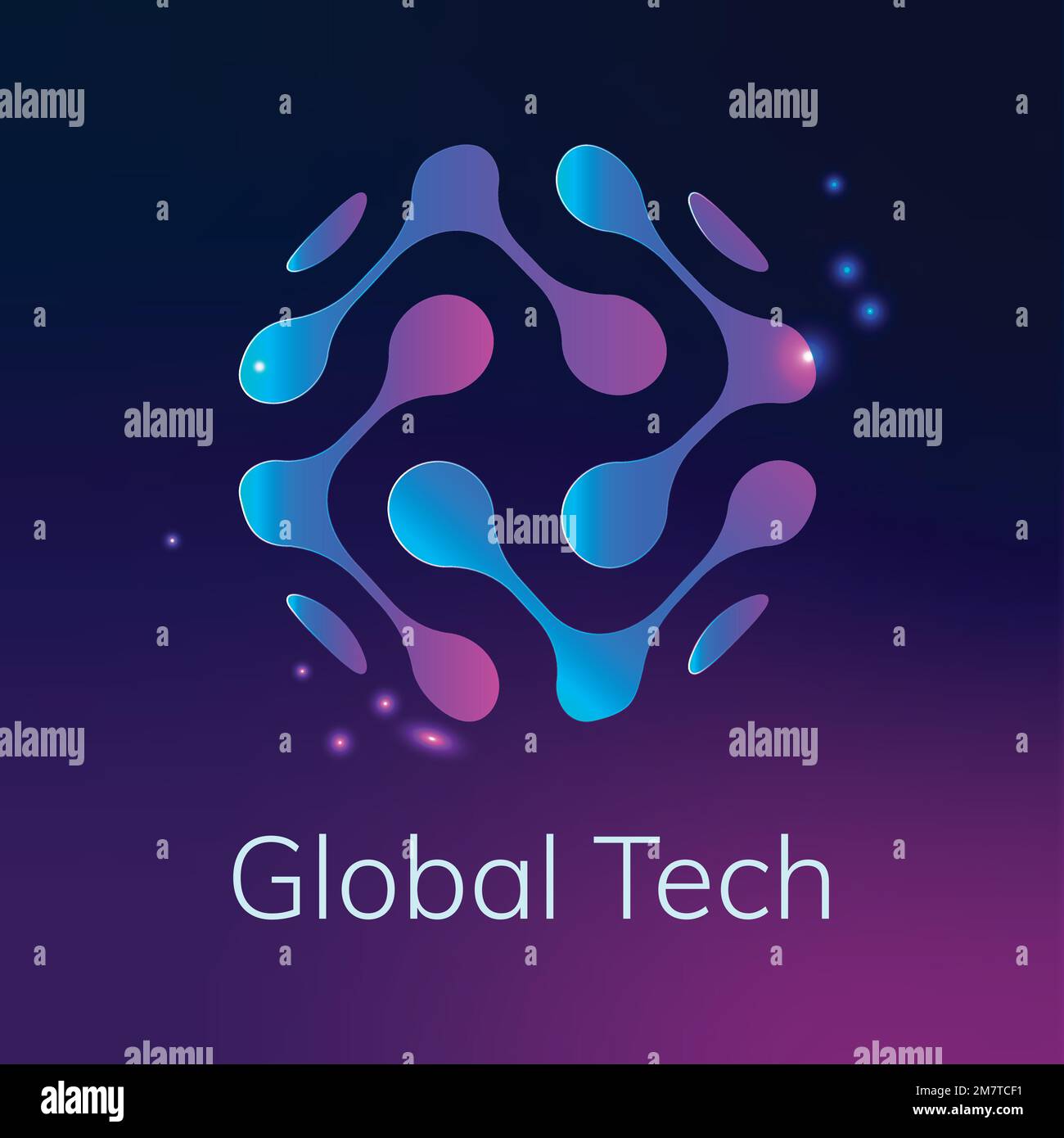 Abstract globe technology logo vector with global tech text in purple ...