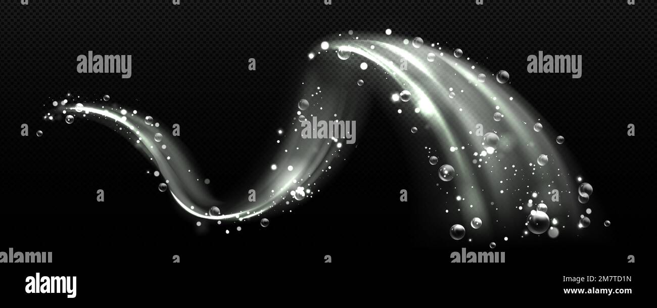 Clean detergent wave, soap flow, light effect with bubbles and glowing ...