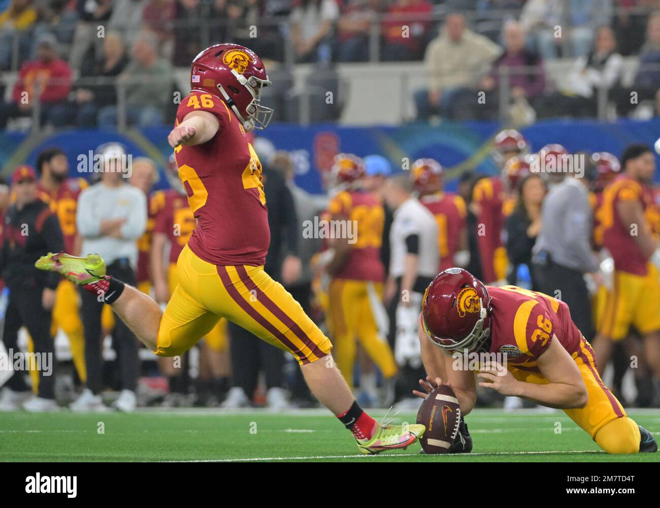 January 2 2023: USC Trojans punter Will Rose (36) holds the ball for ...
