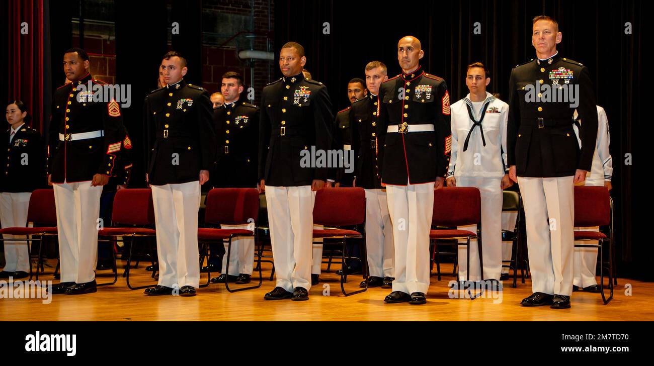 U.S. Marine Corps staff members of The Basic School, from left, Gunnery ...