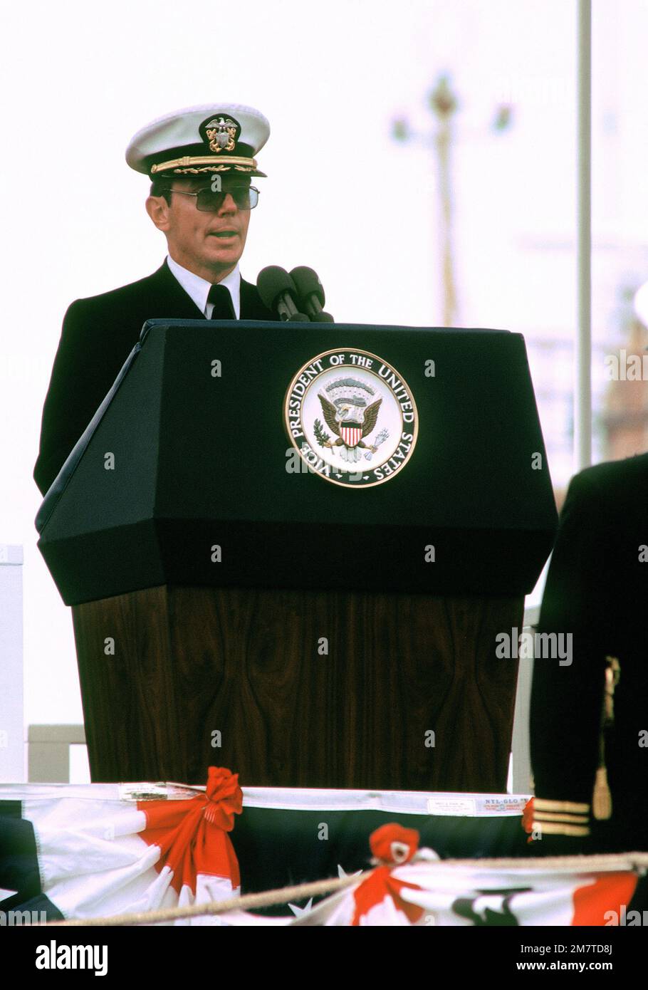 CAPT Alton K. Thompson, commanding officer (blue crew), speaks at the ...