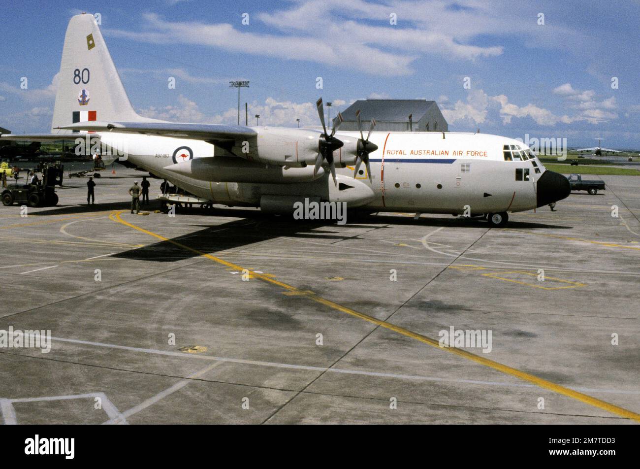 Right side view of a Royal Australian Air Force C-130 Hercules aircraft ...