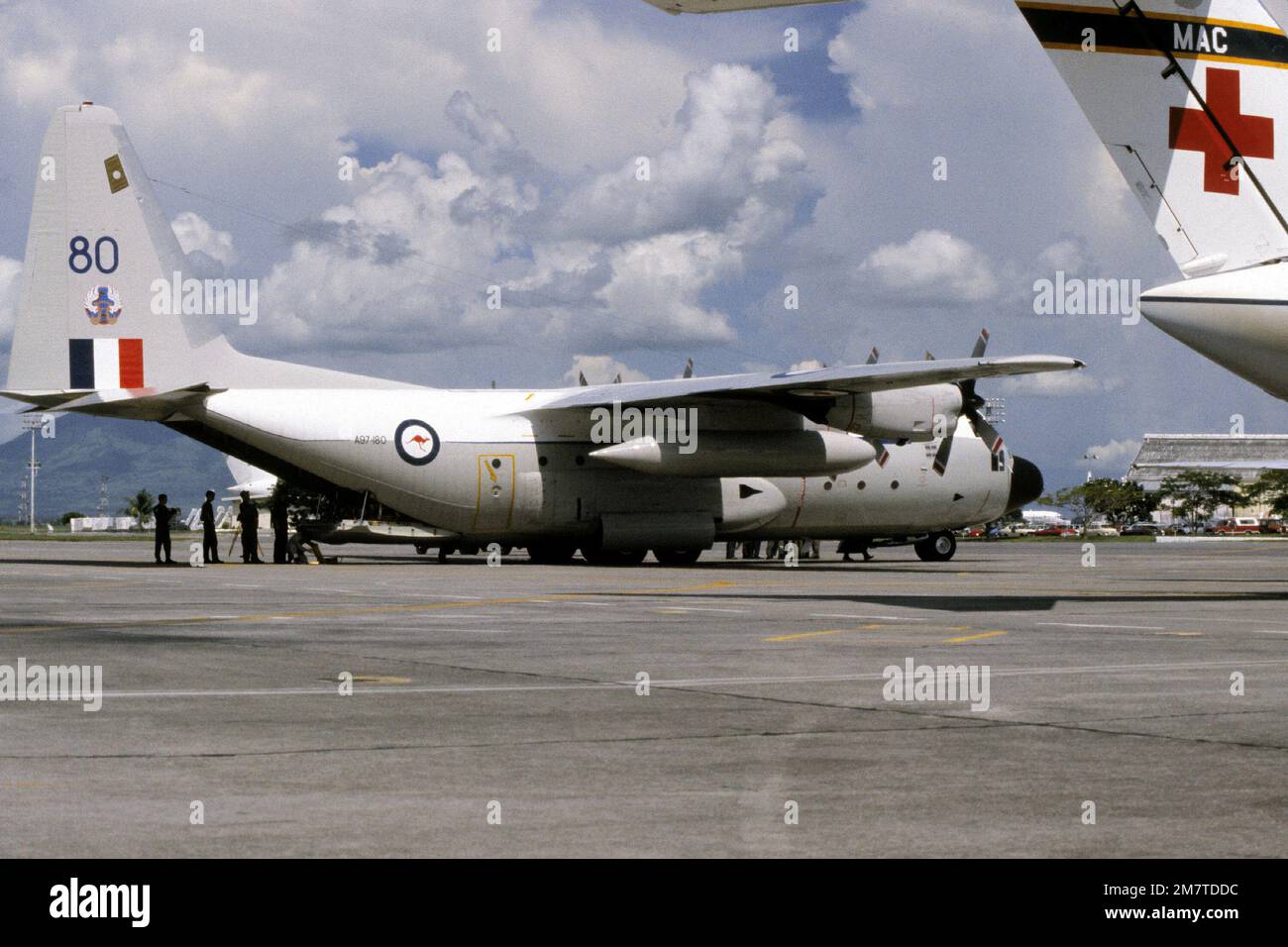 Right side view of a Royal Australian Air Force C-130 Hercules aircraft ...