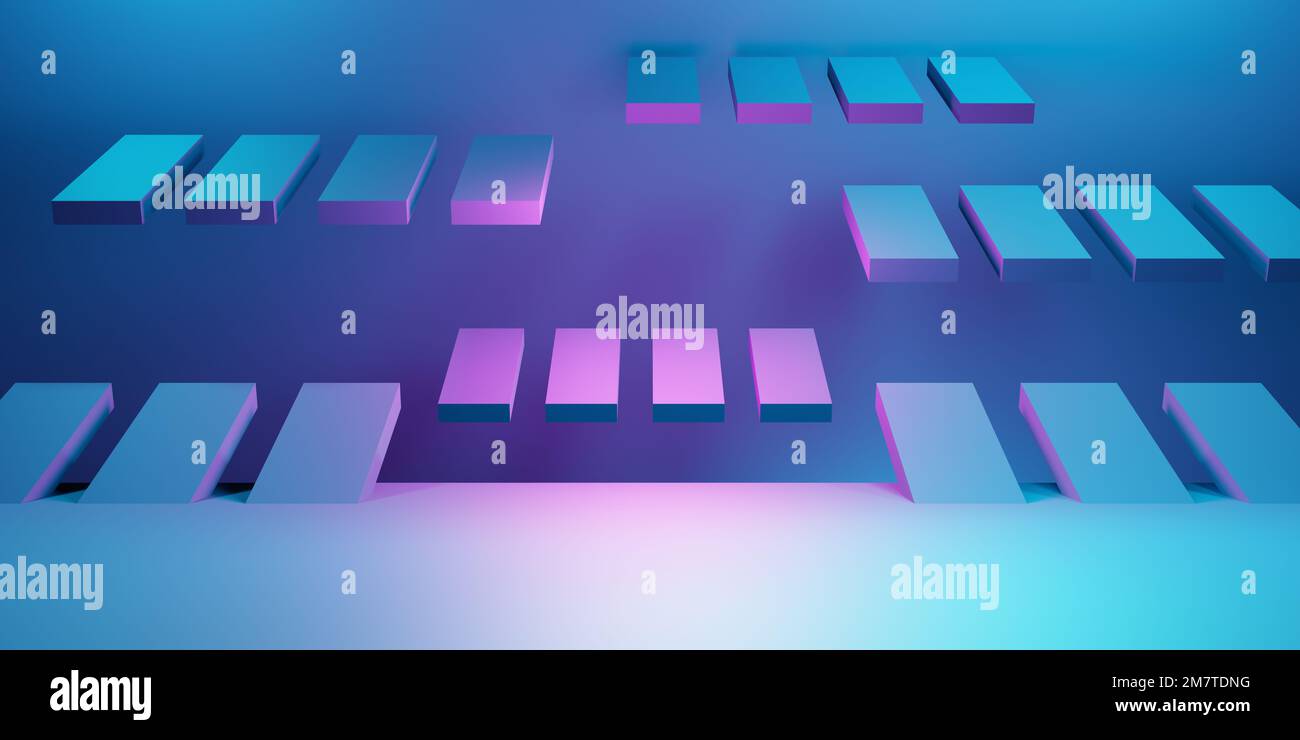 3d rendering of purple and blue abstract geometric background. Scene ...