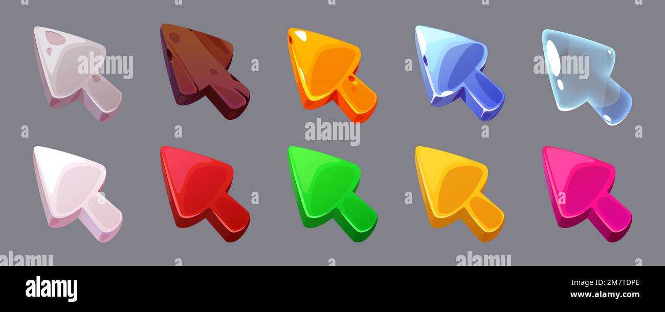 Set of cartoon cursors isolated on grey background. Vector illustration ...