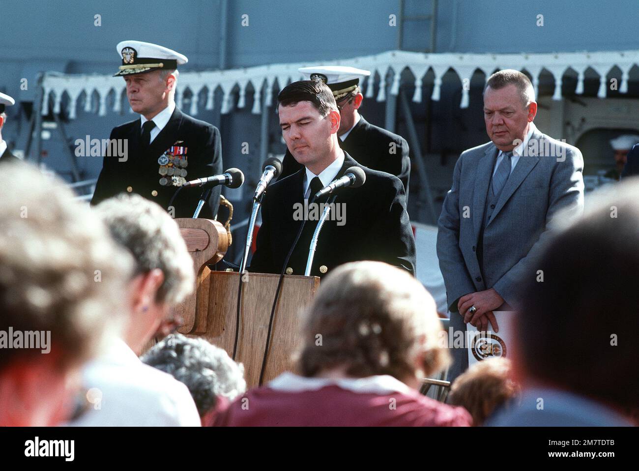 LT. Thomas D. Baird, Chaplain Corps, gives the benediction during the ...