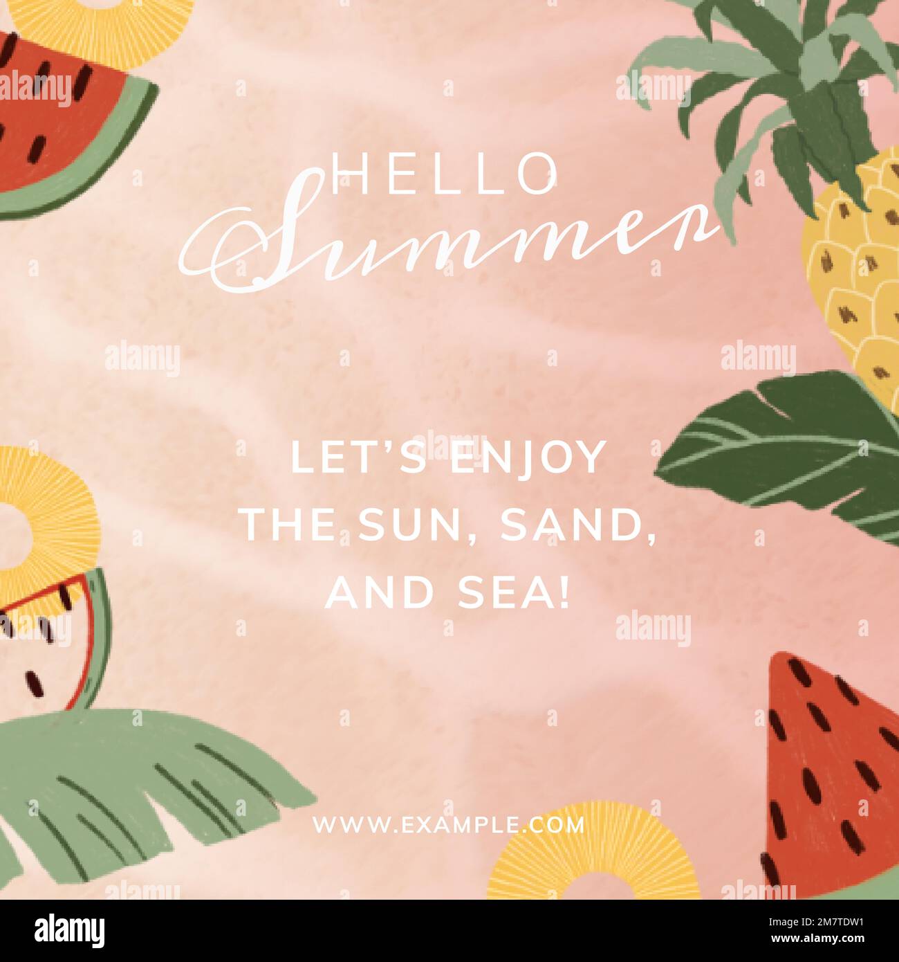 Hello summer let's enjoy the sun, sand and sea social template vector ...