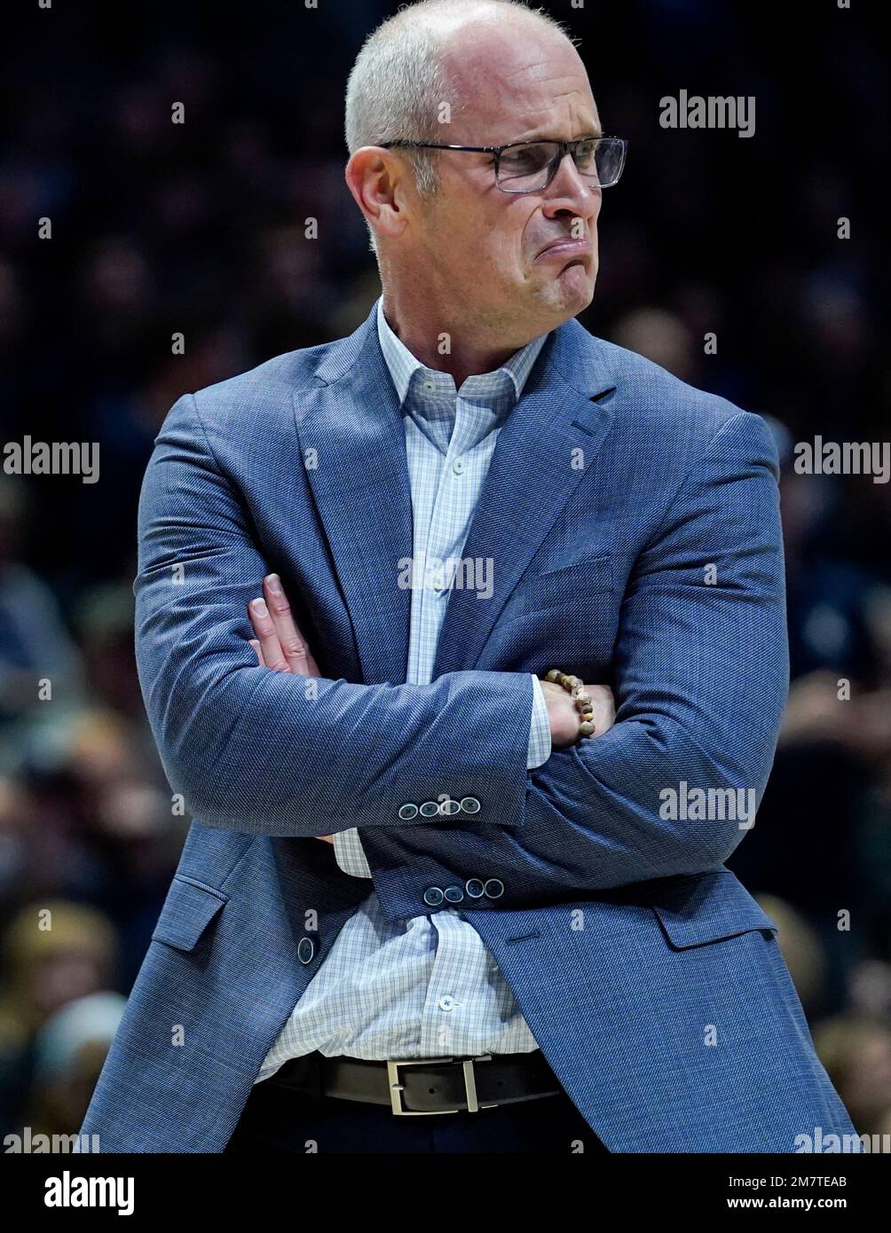 UConn head coach Dan Hurley reacts to a foul during the second half of ...