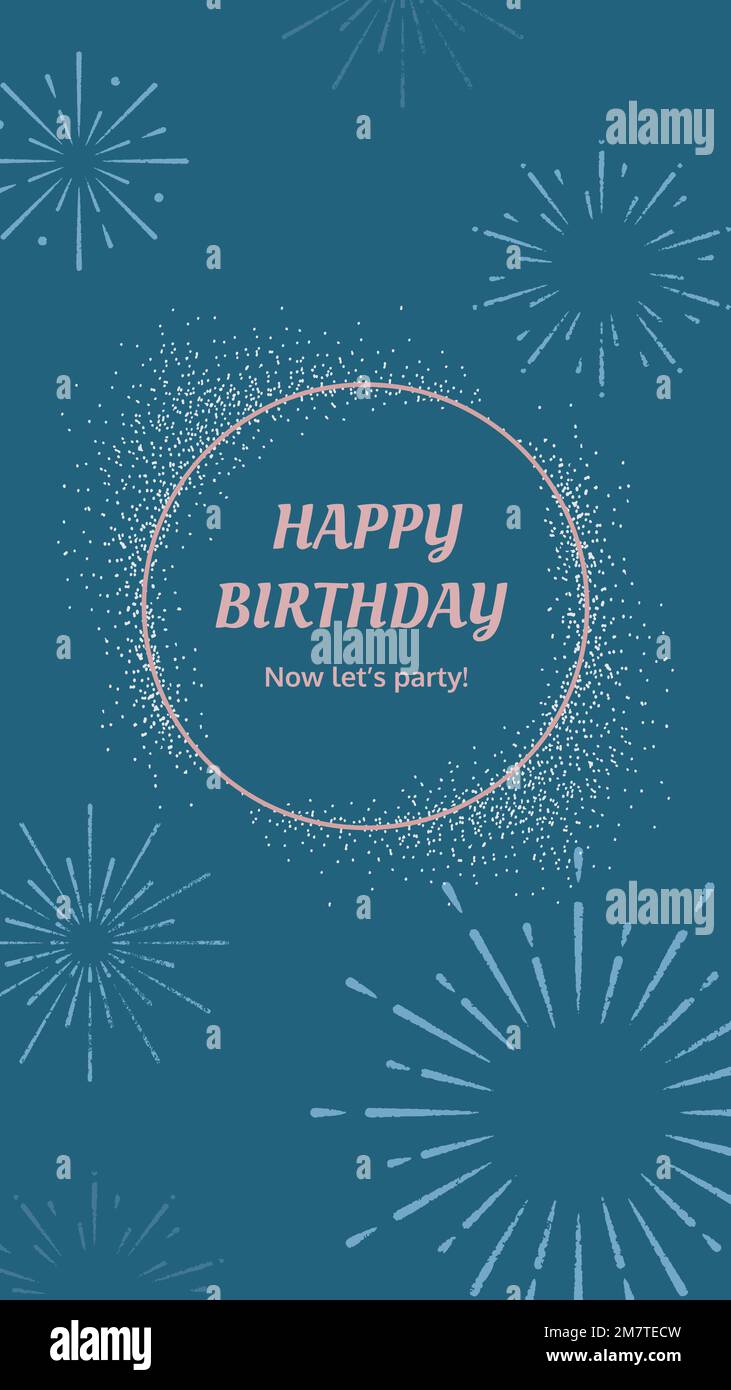 Blue birthday greeting template vector with burst firework illustration ...