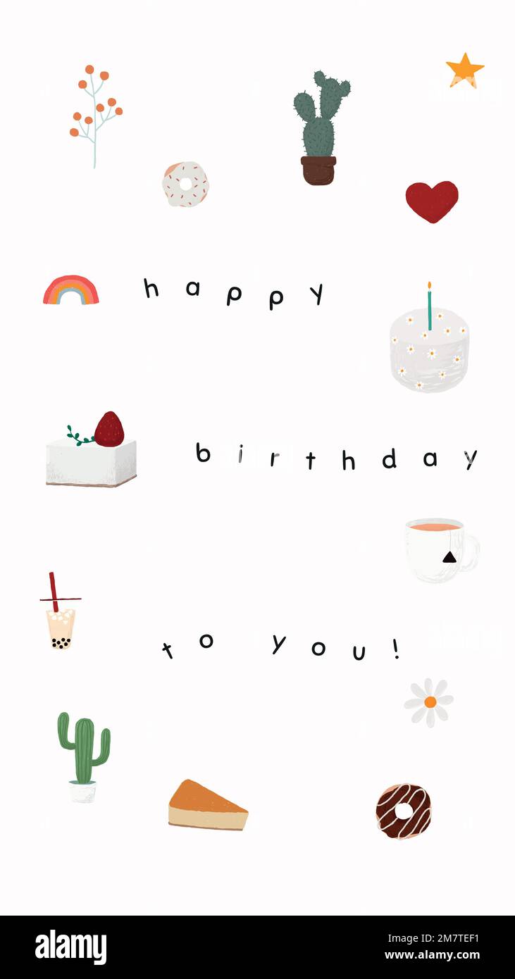 Online birthday greeting template vector with cute cake and cactus ...