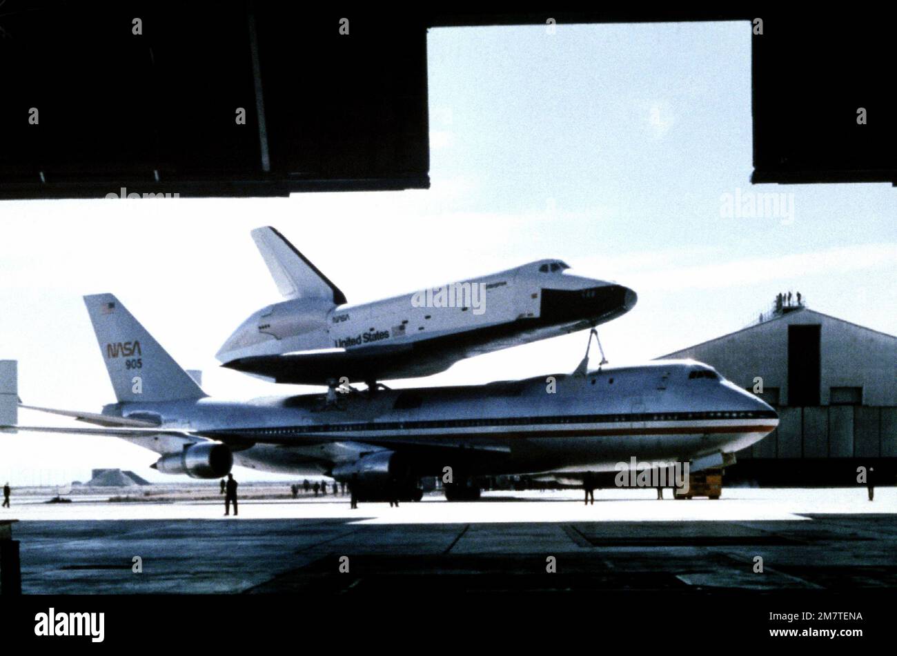 Right side view of the parked 747 Shuttle carrier aircraft with the ...