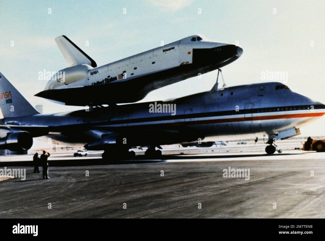 A view of the parked 747 Shuttle Carrier Aircraft with the Enterprise ...