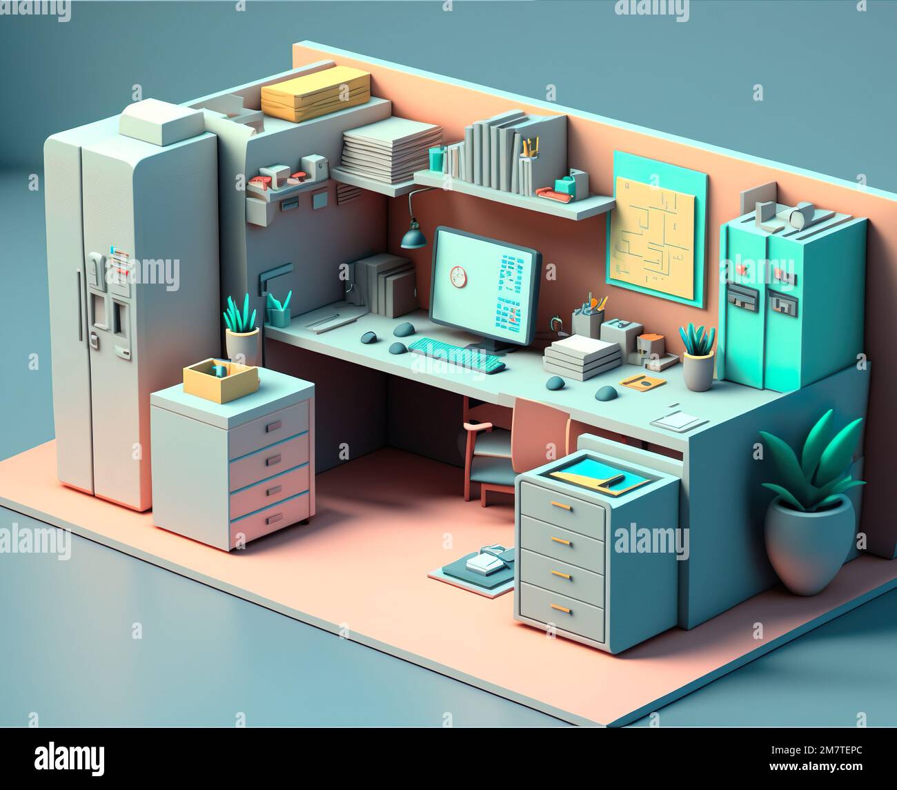 Isometric interior office workplace Stock Photo - Alamy
