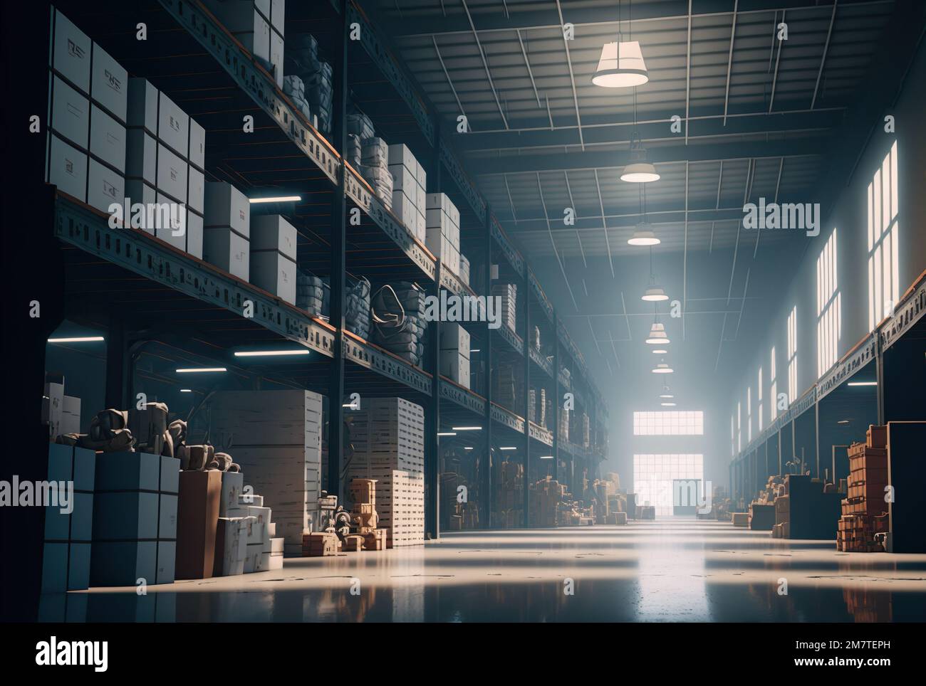 Large industrial warehouse with high racks Stock Photo - Alamy