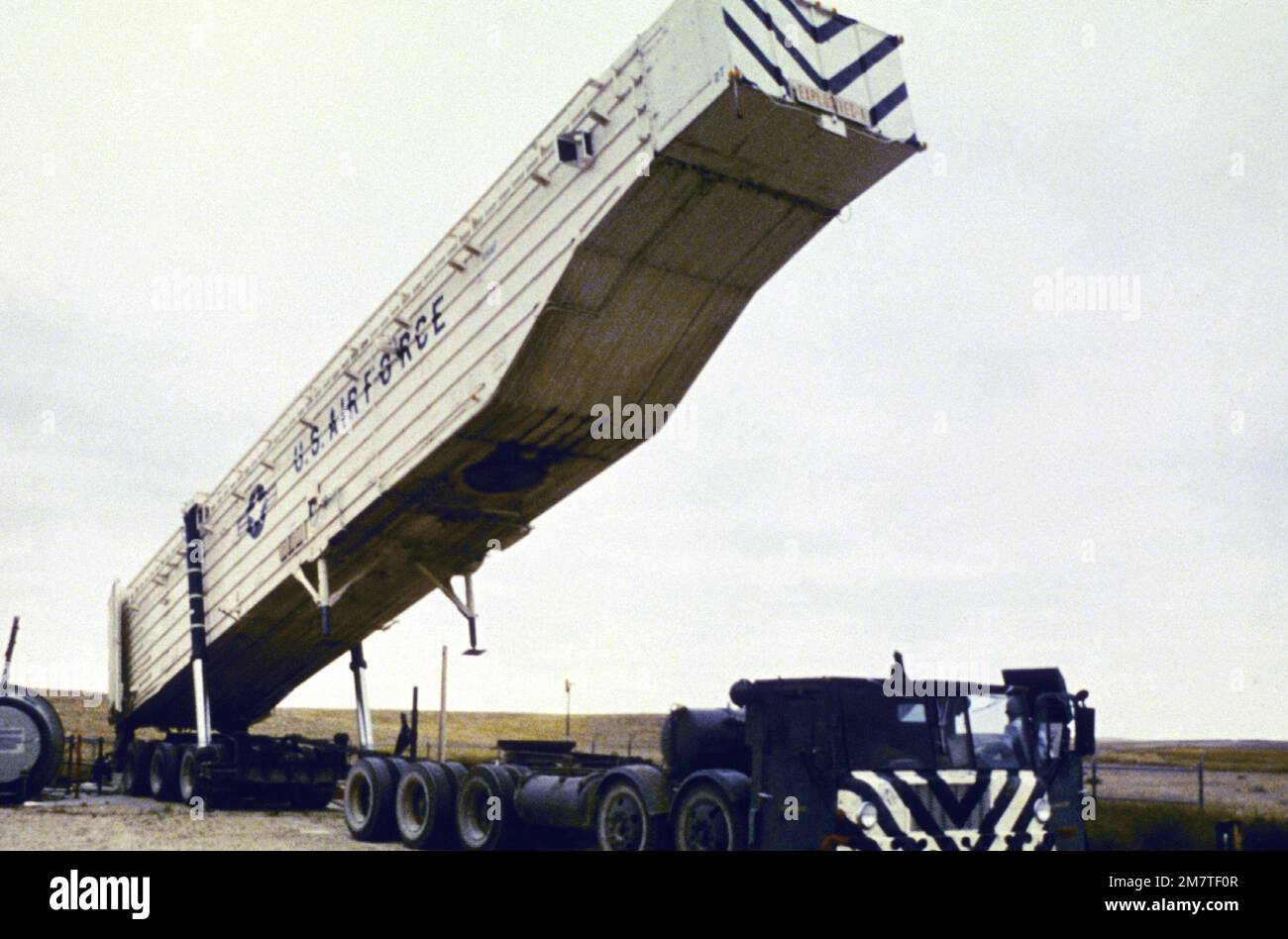 Minuteman transporter-erector is raised to the 45 degree angle position ...