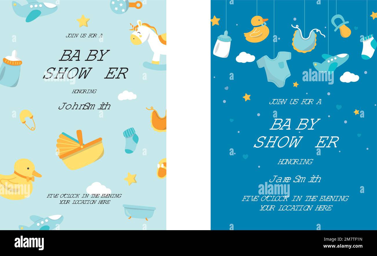 Cute baby shower invitation card templates vector Stock Vector Image ...