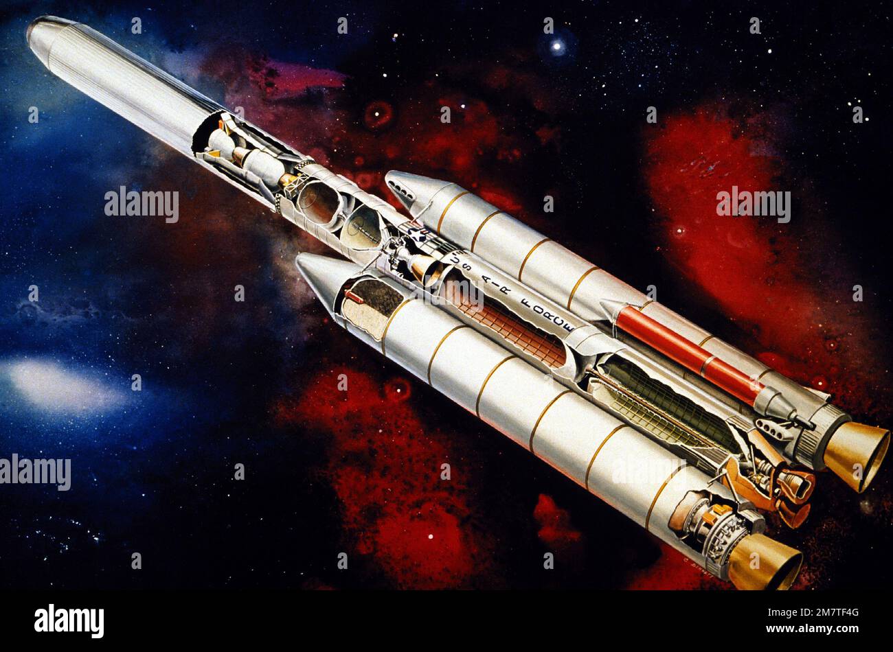 Artist's concept of the Titan standard launch vehicle 34-D entering the ...