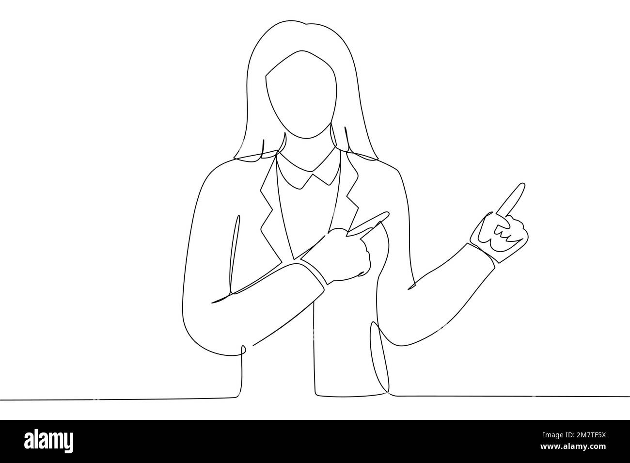 Businesswoman Pointing To Side And Upwards With Both Hands Showing Object Single Continuous