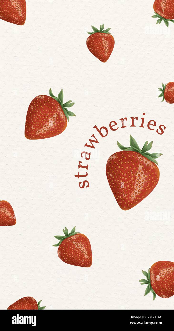 Hand drawn cute strawberry pattern on a yellow mobile background ...