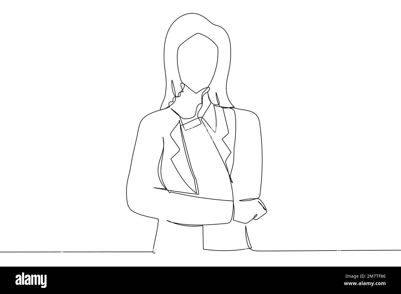 Drawing of pleased asian business woman crossed arms. Single continuous ...