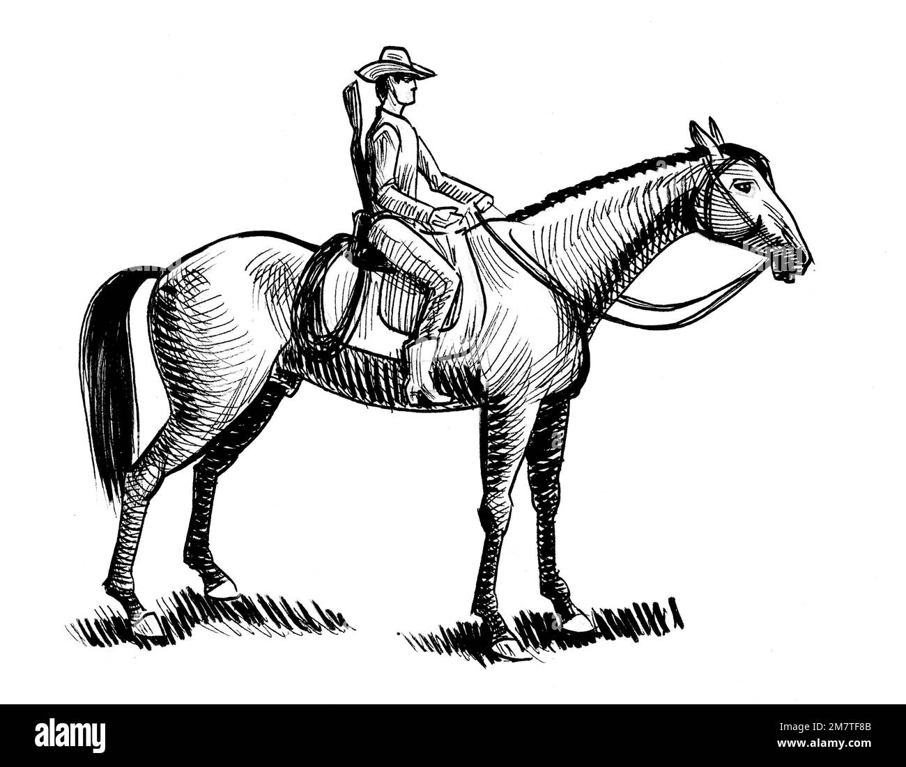 Cowboy riding the horse drawing hi-res stock photography and images - Alamy