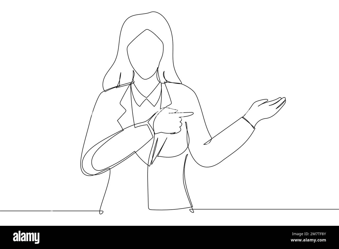 businesswoman showing presentation, pointing paper placard. Single ...