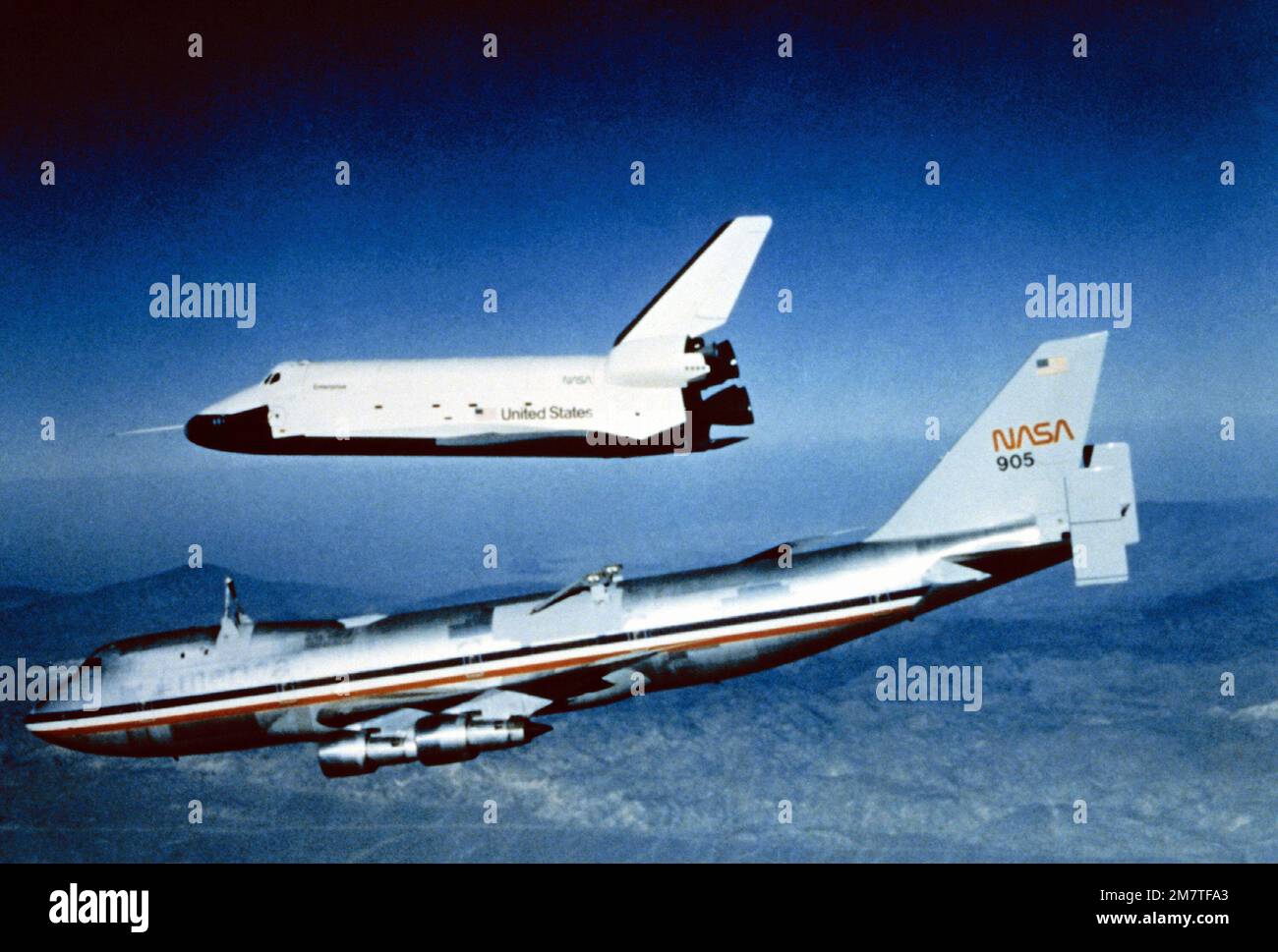 Left side view of the Columbia space shuttle orbiter being detached ...