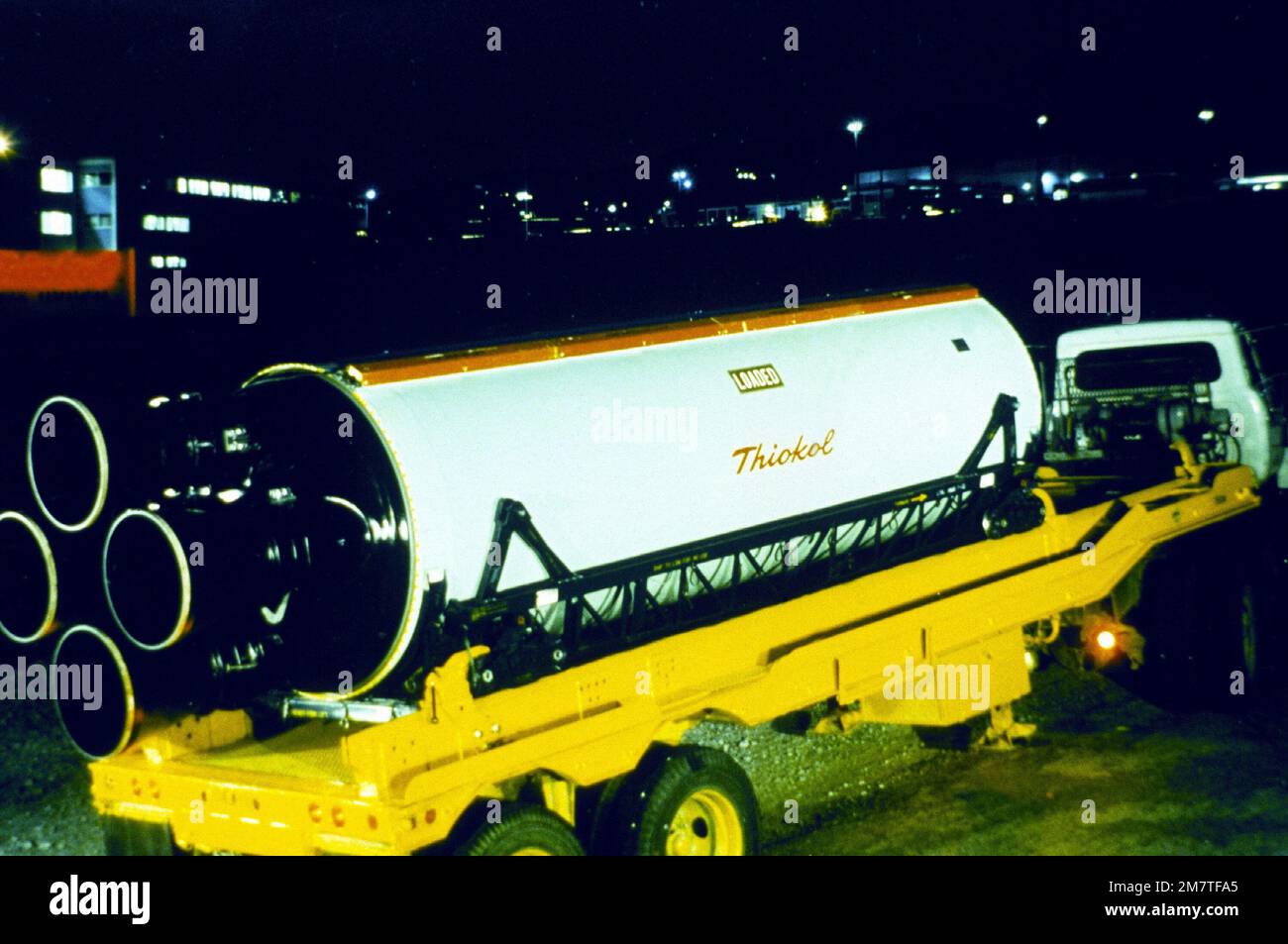 Night View Of A Minuteman Lgm 30 First Stage Loaded On A Flatbed