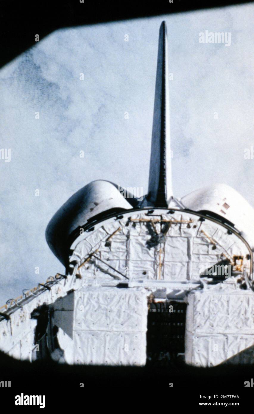 A view of the tail section and part of the cargo bay of the Columbia ...