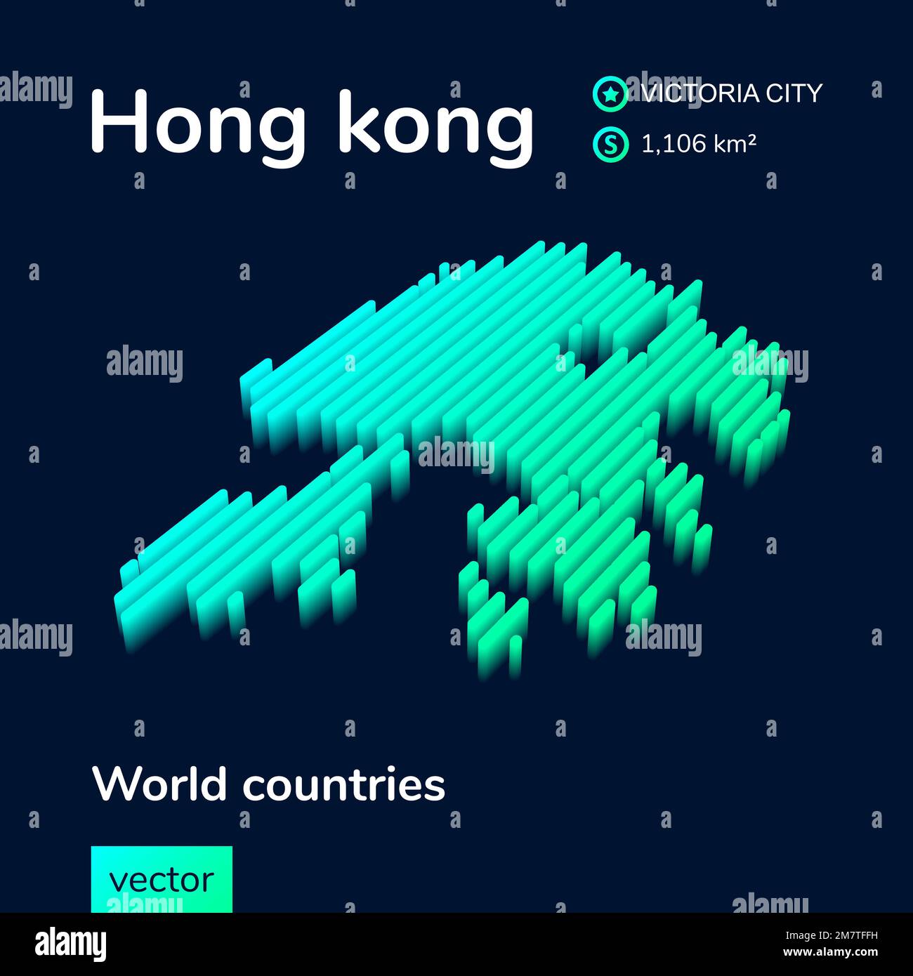 3d Hong Kong map is in mint turquoise colors on a dark blue background ...